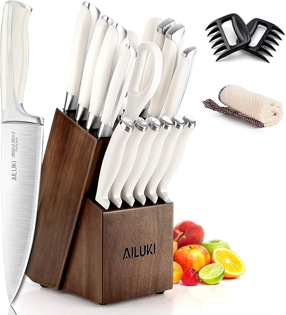 Amazon.com: Knife Set,18 Piece Kitchen Knife Set with Block Wooden and ...