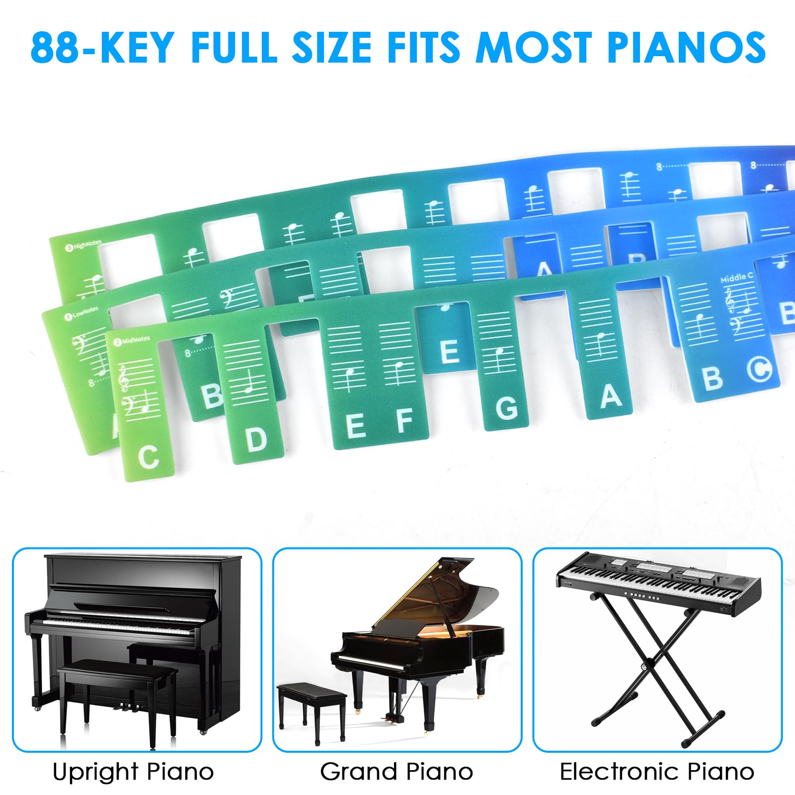 Snapklik.com : BROTOU Removable Piano Keyboard Stickers, 88/61 Key Full ...