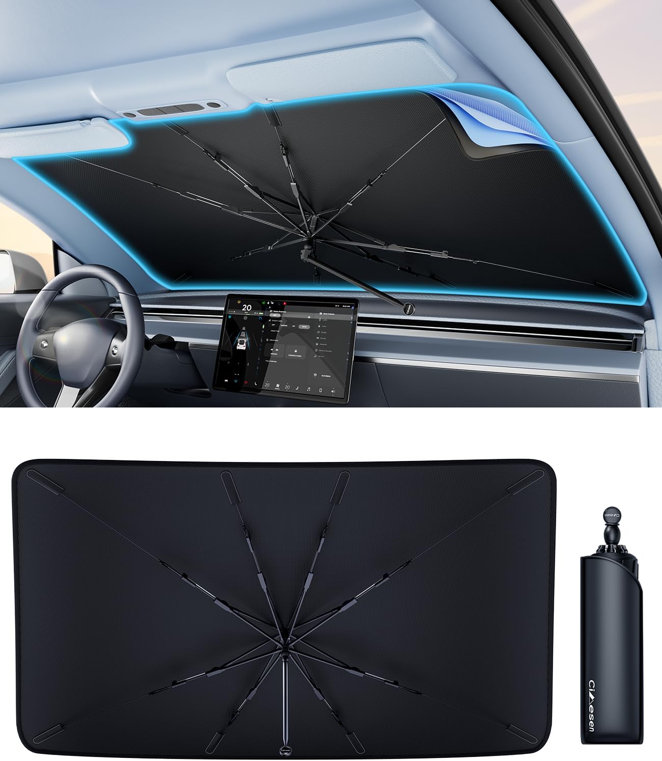 Amazon.com: Aomiker Car Windshield Sun Shade Umbrella - [10 Fiberglass ...