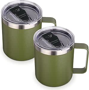 Volhoply 14oz Insulated Stainless Steel Coffee Mug with Lid Bulk 2 Pack ...
