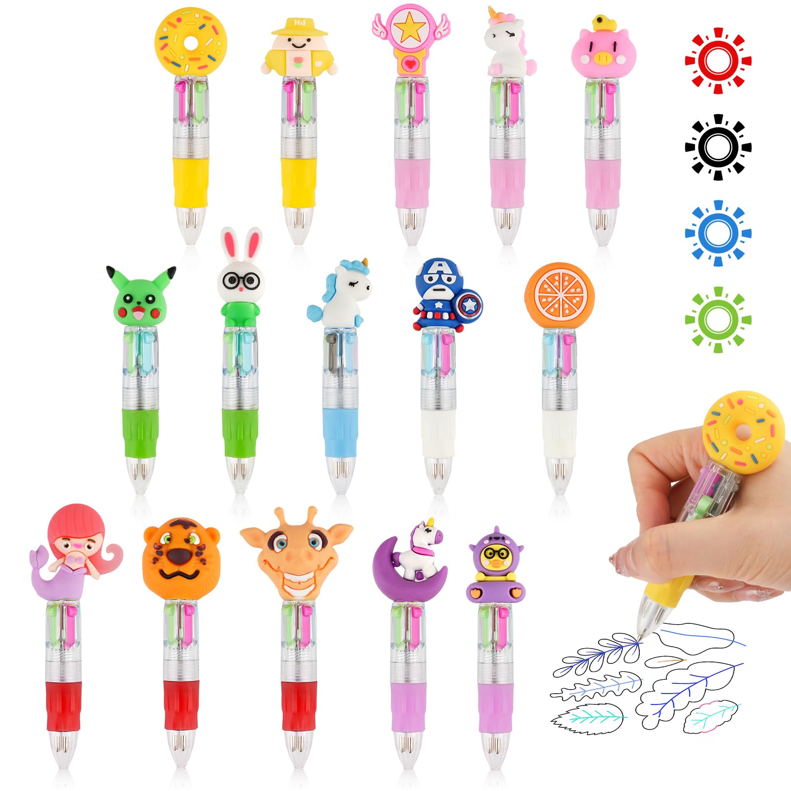 Vaktop Multicoloured Pens, 15PCS Multi Coloured Pens All in One with 4 ...