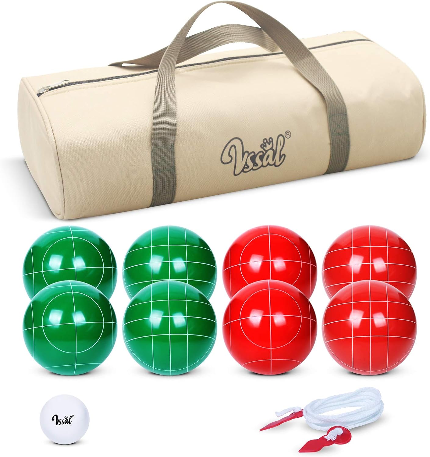 VSSAL Bocce Ball Set 90mm with 8 Boccia Balls, Pallino, Carrying Bag ...
