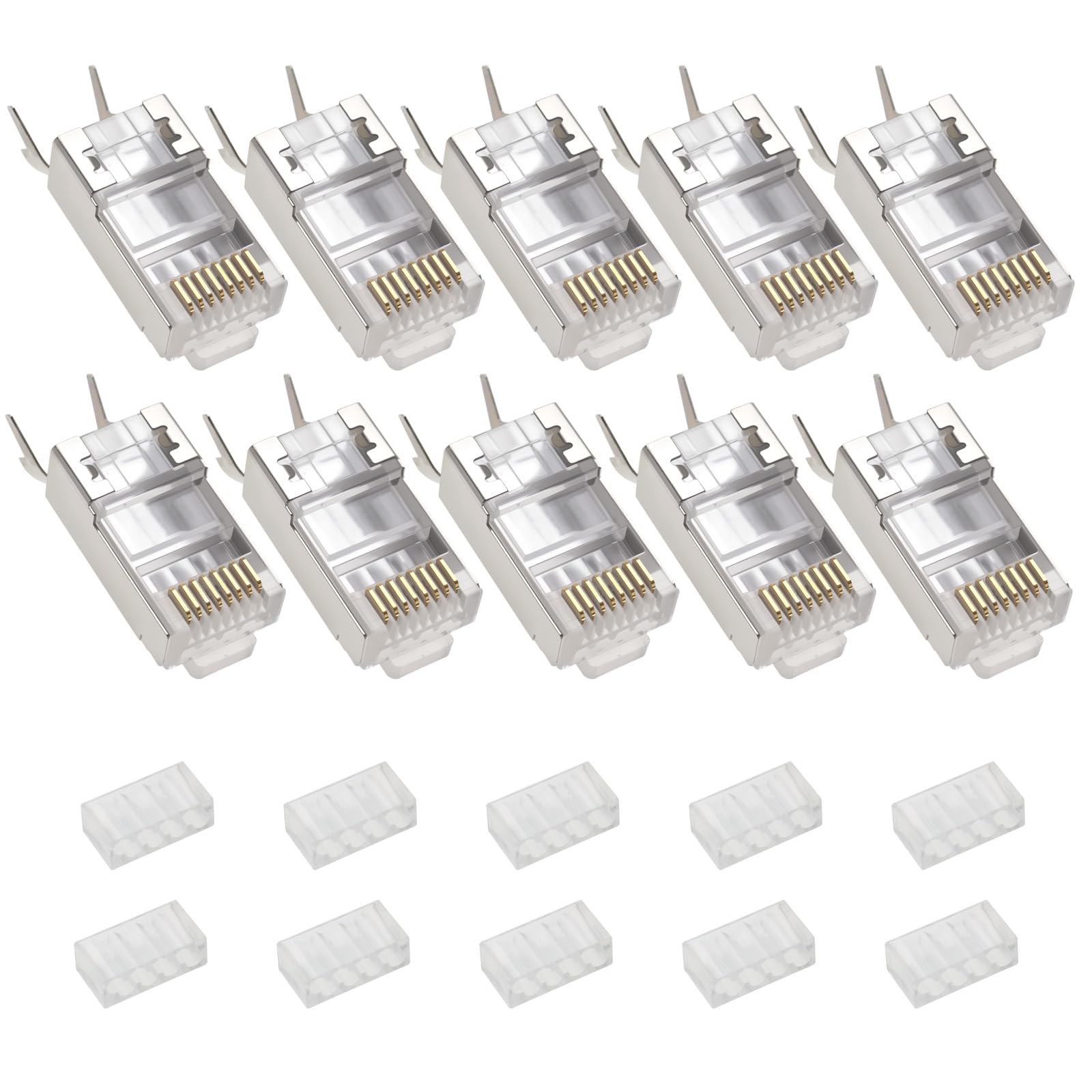 eMagTech 10PCS Cat7 Shielded RJ45 Connectors CAT6 CAT6A RJ45 Pass ...