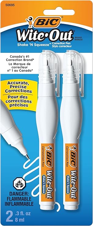 BIC Wite-Out Brand Shake ‘n Squeeze Correction Pen, 8 ml, White, Fast ...