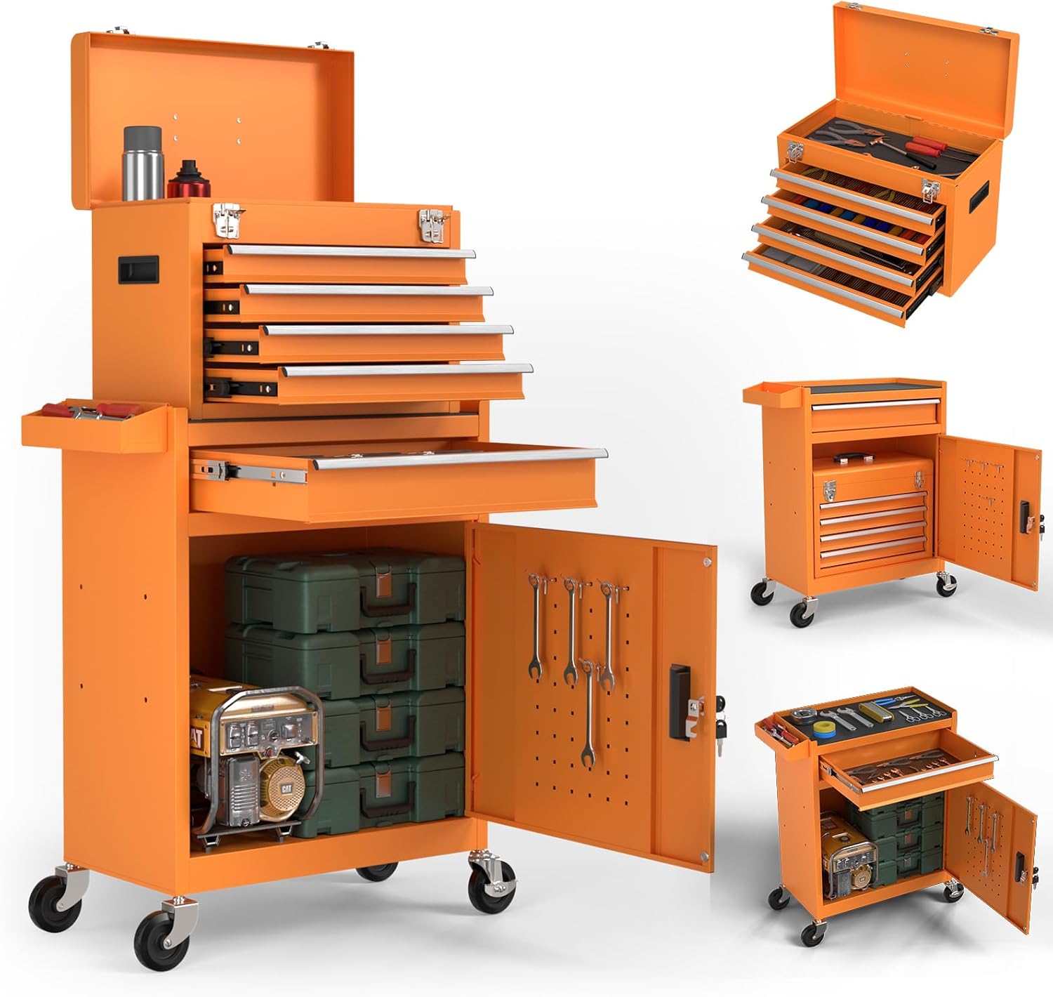 5-Drawers Rolling Tool Chest Tool Box with Wheels, 2-in-1 Detachable ...