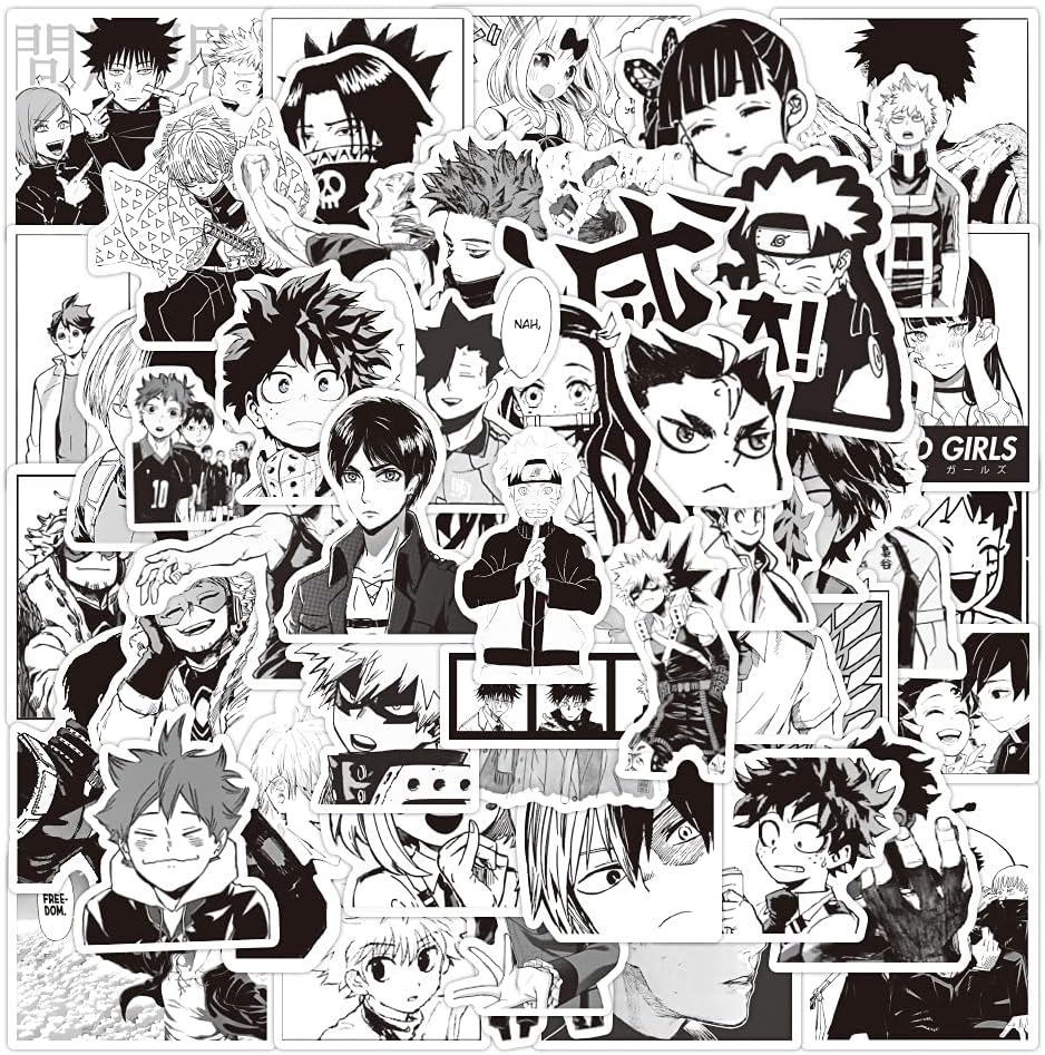 Black and White Japanise Anime Stickers 50pcs Laptop Car Stickers ...