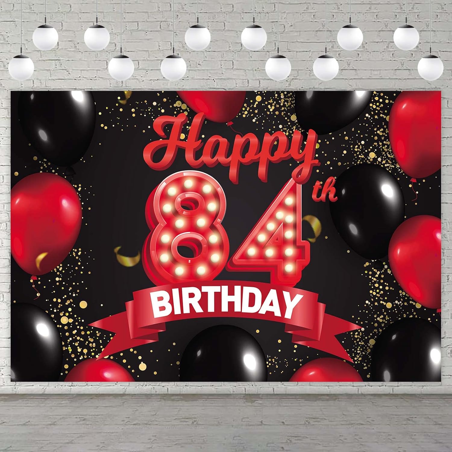 Amazon.com: Happy 84th Birthday Red and Black Banner Backdrop ...