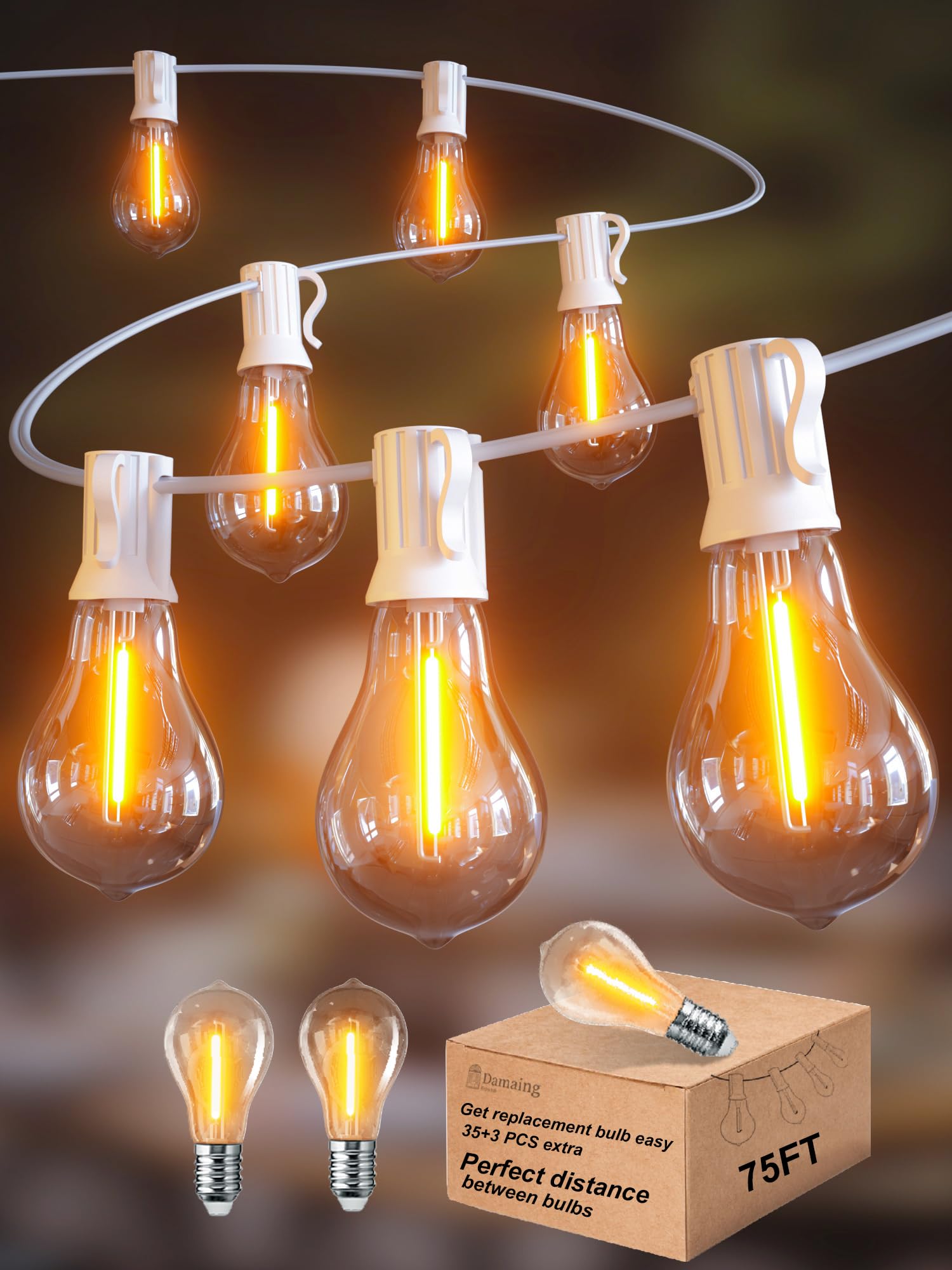 DAMAING Outdoor String Lights 75FT Waterproof Patio Lights with 38 ...