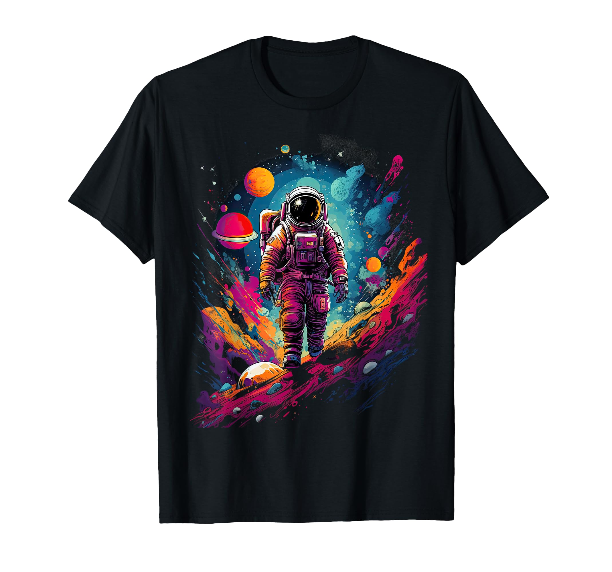 Amazon.com: astronaut in space with planets in galaxies T-Shirt ...