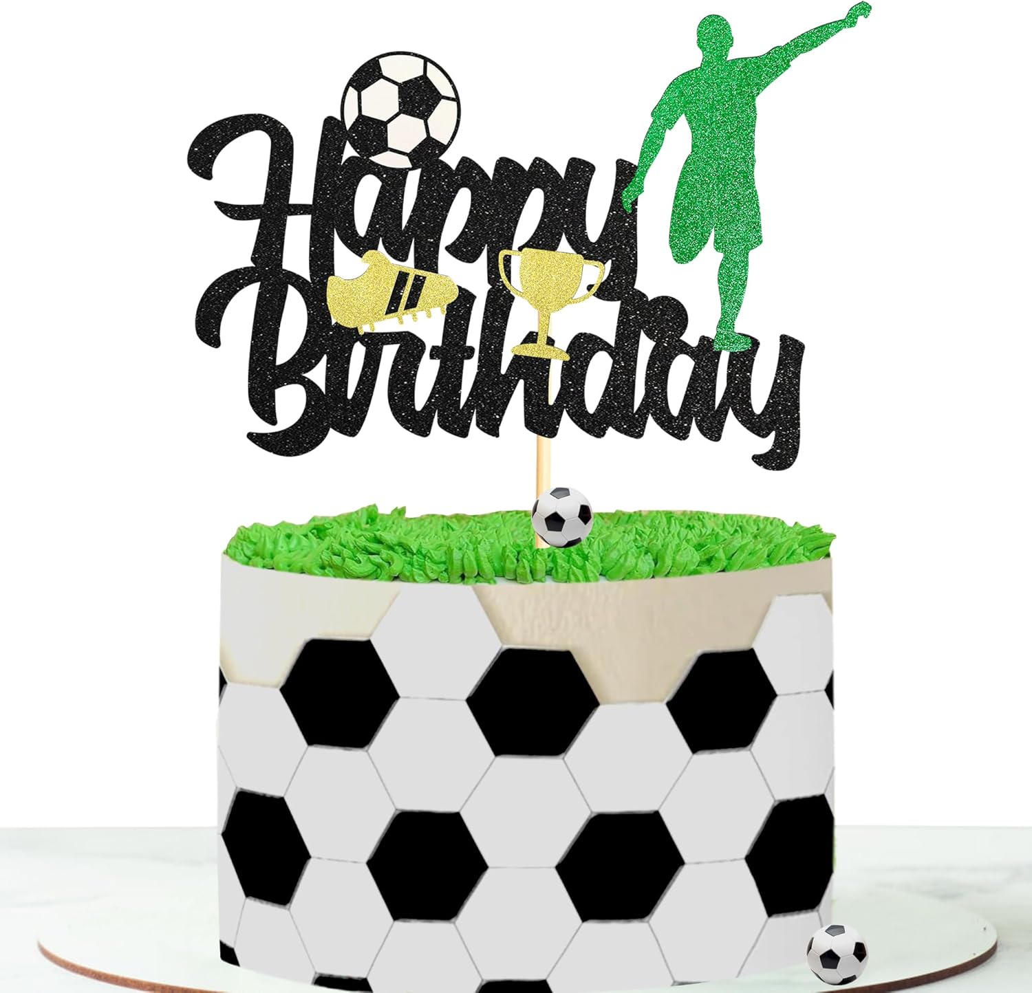 Amazon.com: Sotpot Soccer Happy Birthday Cake Topper Glitter Happy ...