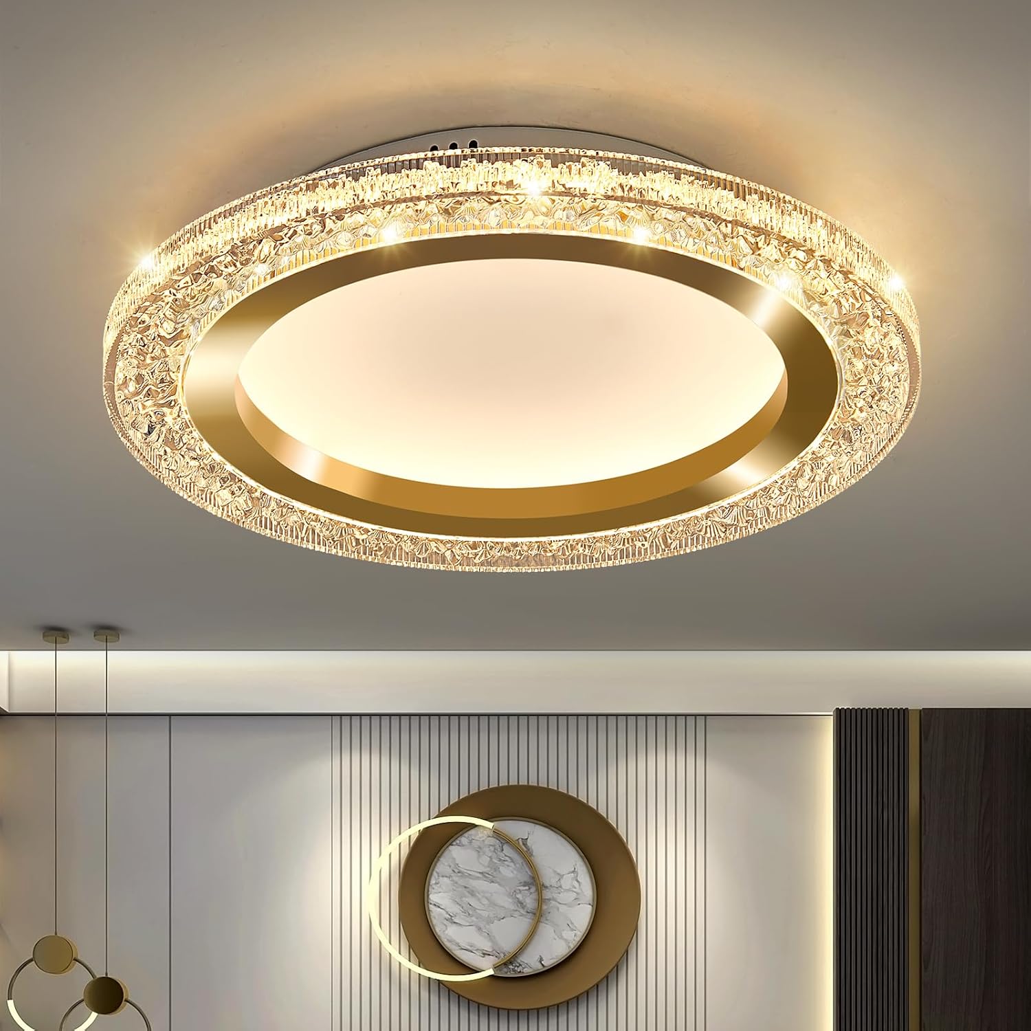 UOFUS 28W Gold LED Flush Mount Ceiling Light 12inch Modern Round ...