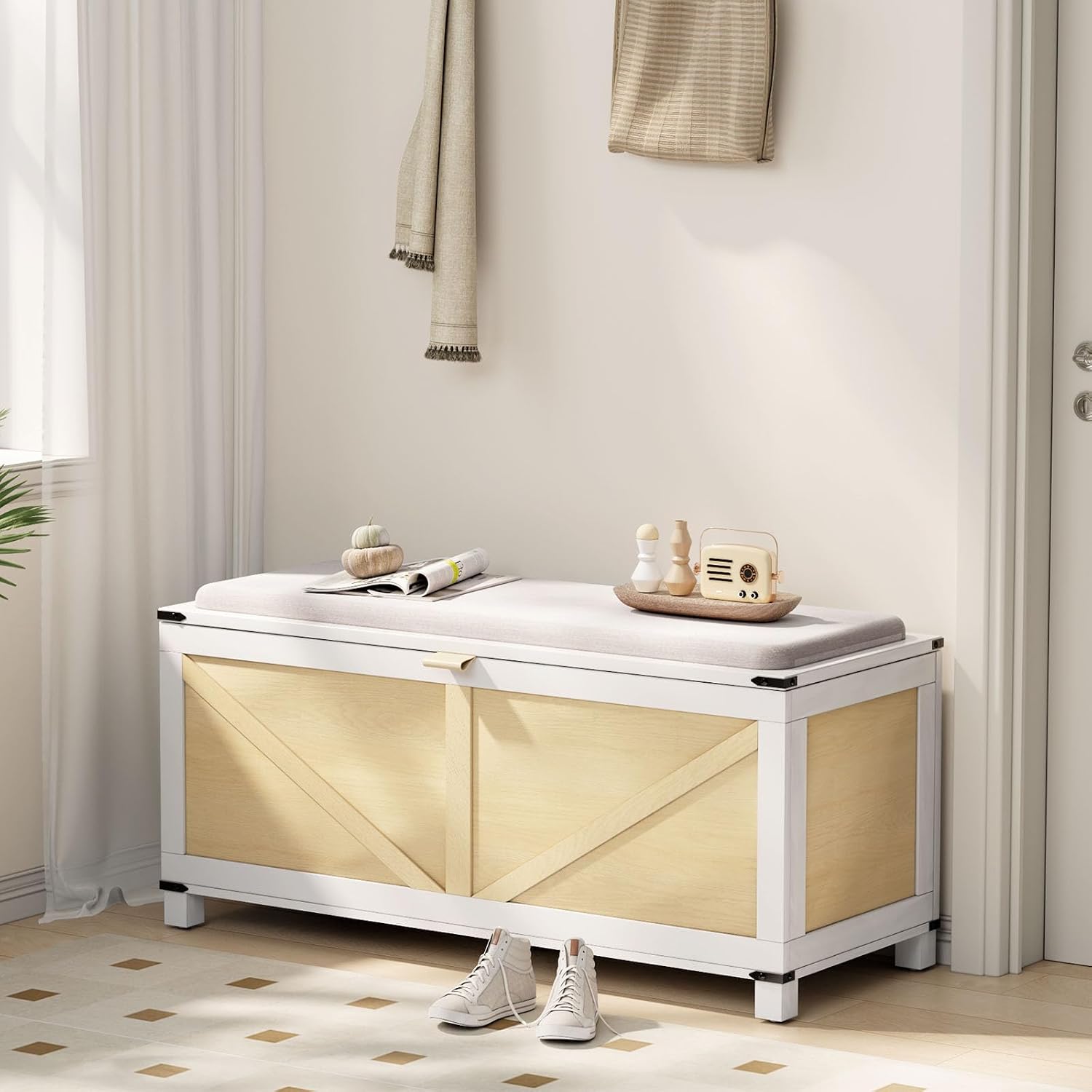Amazon.com: VOPEAK Farmhouse Storage Bench, Storage Ottoman with ...