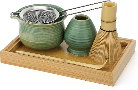 Amazon.com: Matcha Whisk Set with Bamboo Tray - Bowl with Spout, Whisk ...