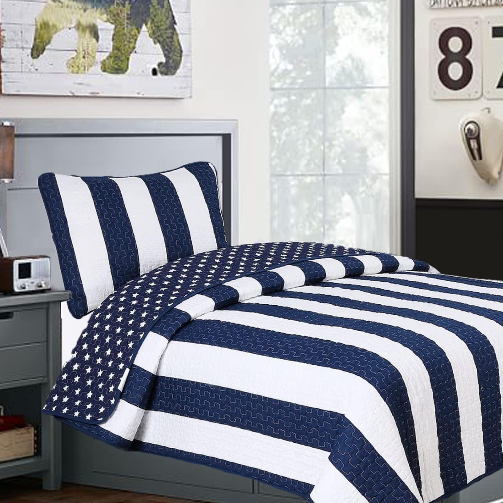 Amazon.com: Feelyou Ocean Nautical Bedspread 2Pcs Anchor Bedding Quilt ...