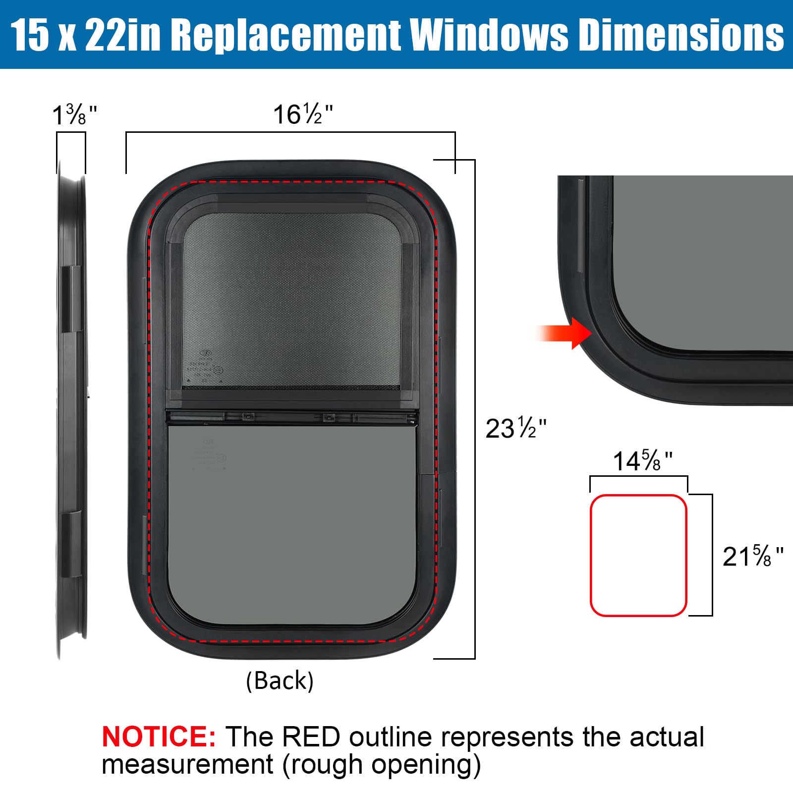 OUTPRIZE Vertical RV Window, 15" W x 22" H UV Protection Tinted Sliding ...
