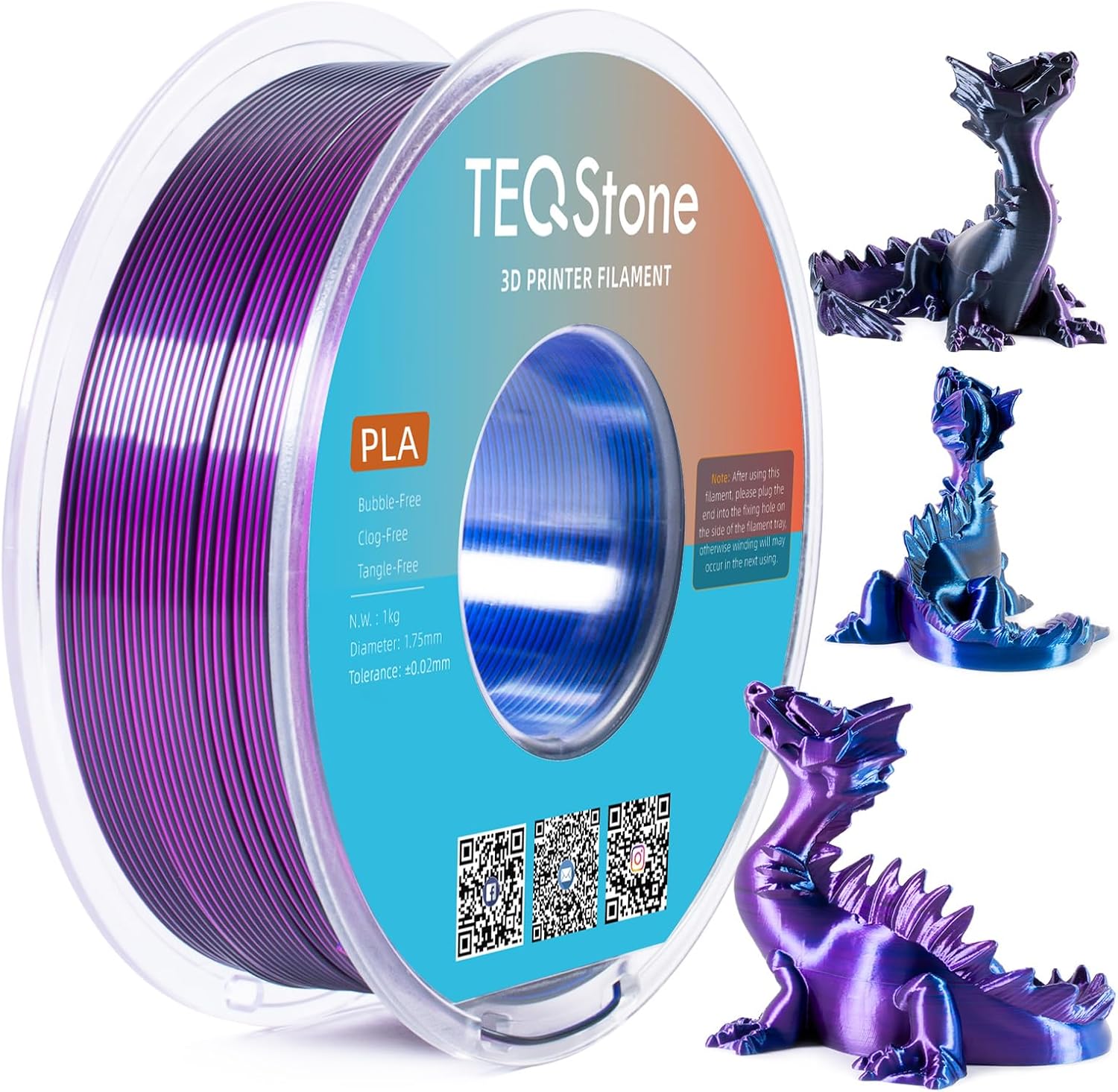 Amazon.com: TEQStone Tri Color Silk PLA Filament 1.75mm Blue Purple ...
