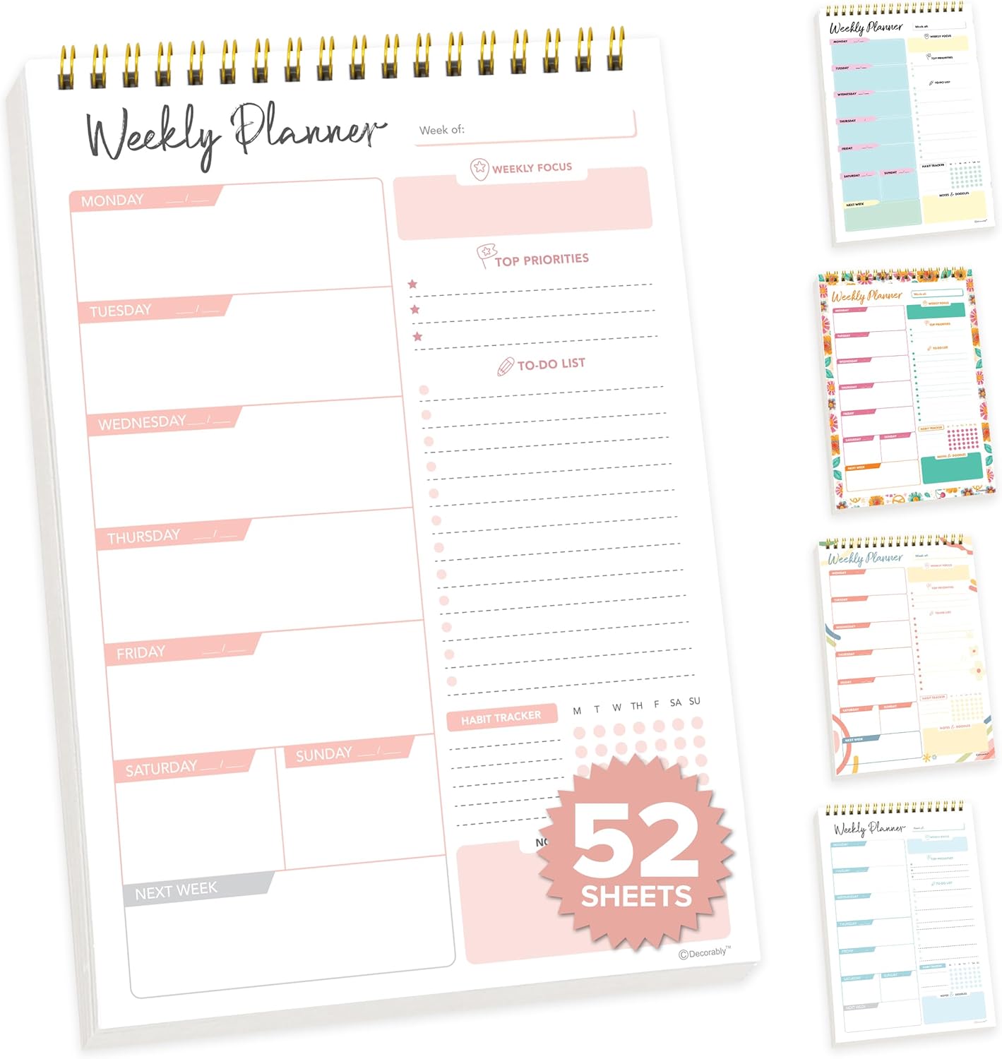 Decorably 52 Sheets Nude Pink Undated Weekly Planner Pad Tear Off, 6 ...