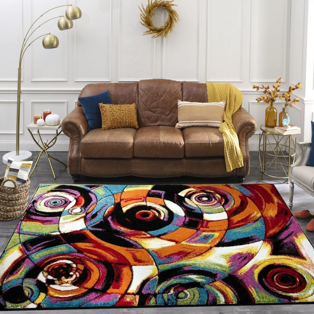 Hand Carved Multi Colour large Area Rug Hallway Geometric Design ...