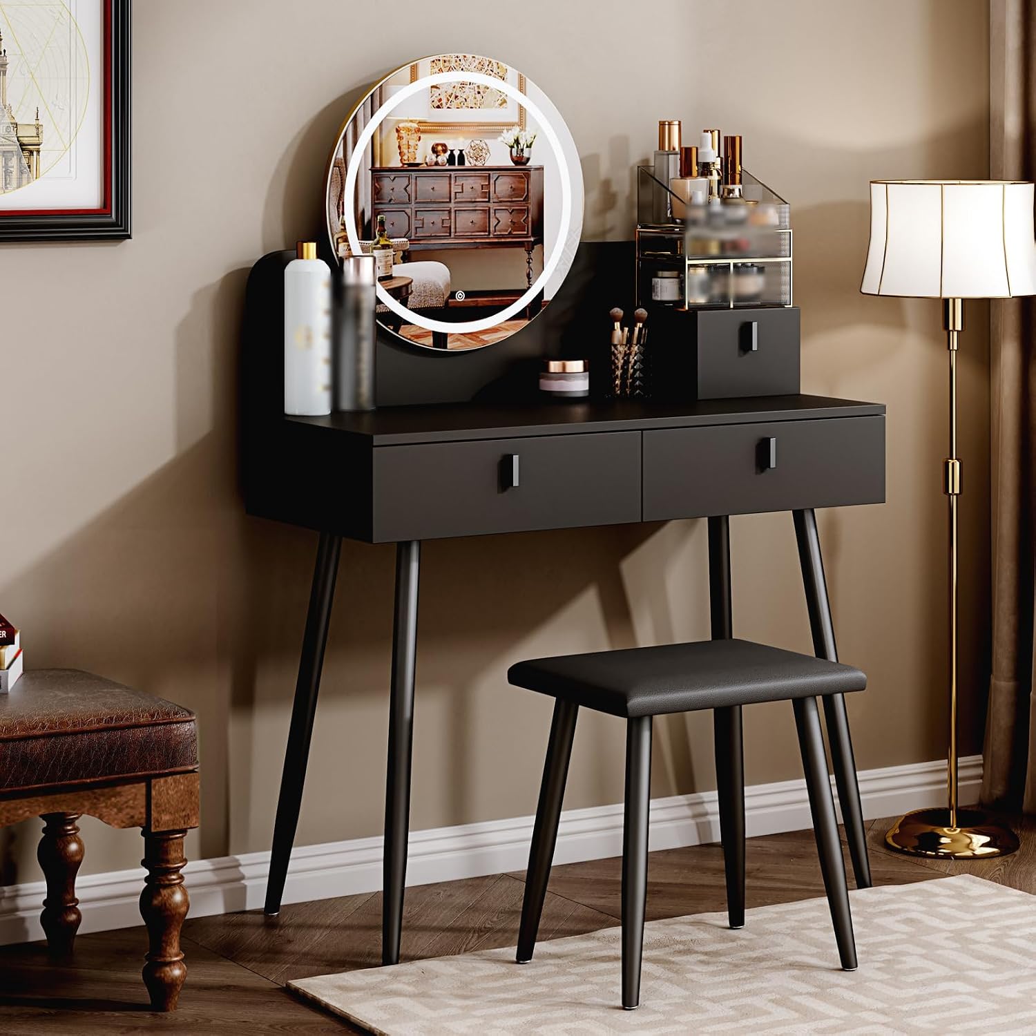 Amazon.com: DOLILO 35" Vanity Desk with Mirror and Lights, Makeup ...