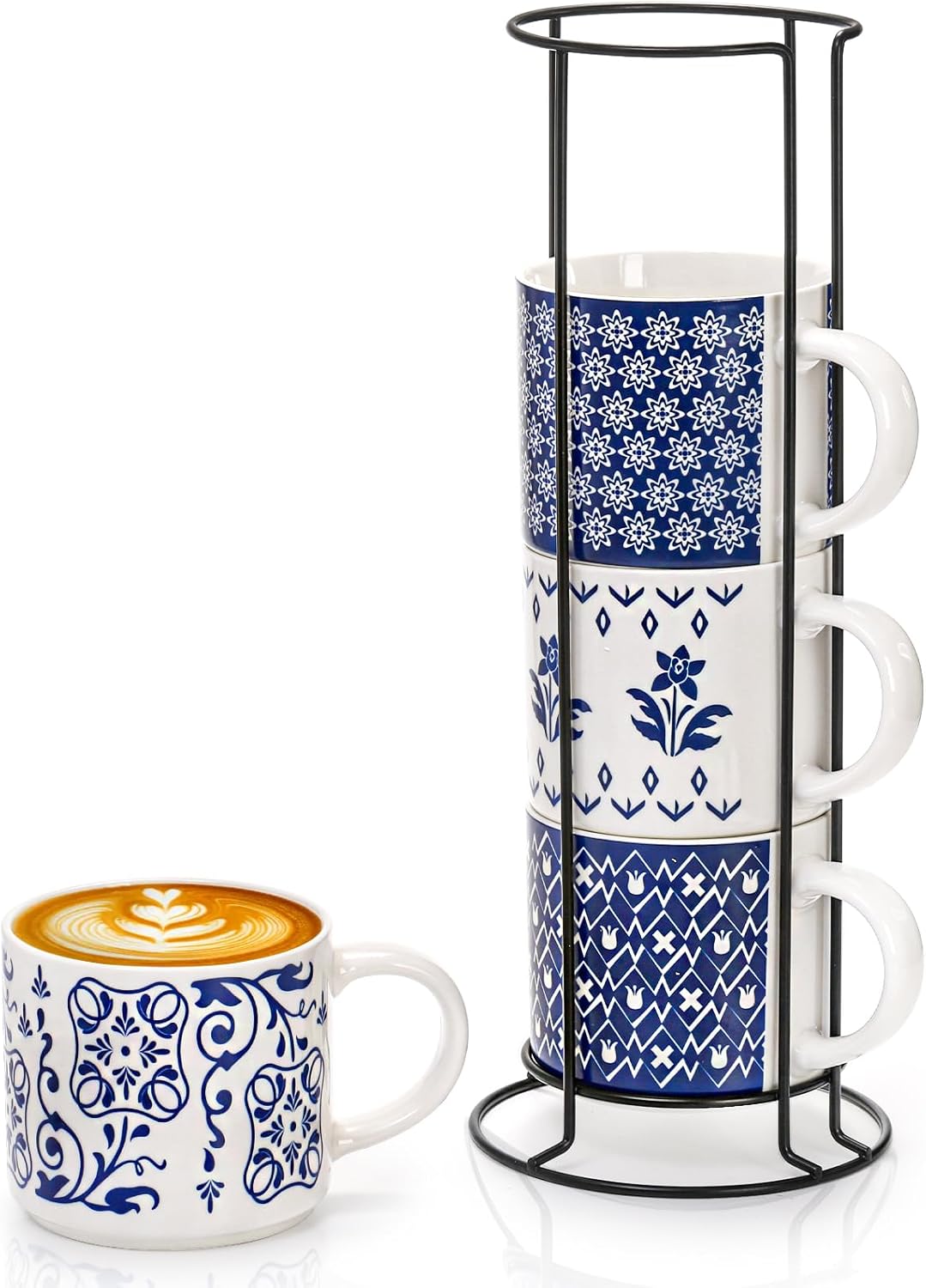 Amazon.com: Eorbow 4 Pack Ceramic Coffee Mug Set with Rack, 16 OZ ...