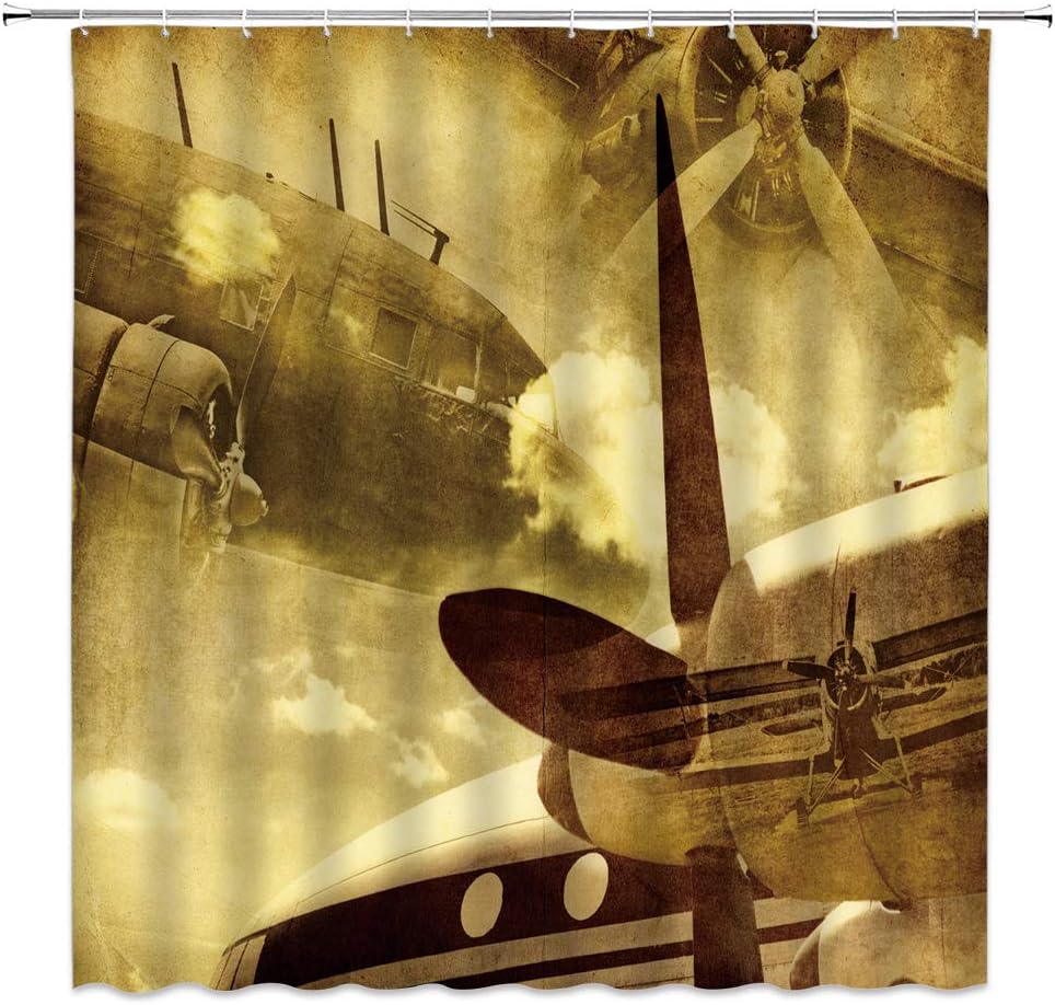 Vintage Airplane Shower Curtain Retro Plane World War 2 WW2 Army ...