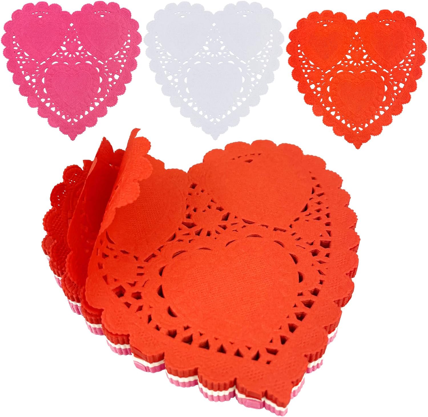 Amazon.com: Aloreen 100Pcs 4Inch Valentine Heart Doilies Set Mini Heart ...