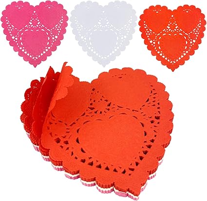 Amazon.com: Aloreen 100Pcs 4Inch Valentine Heart Doilies Set Mini Heart ...