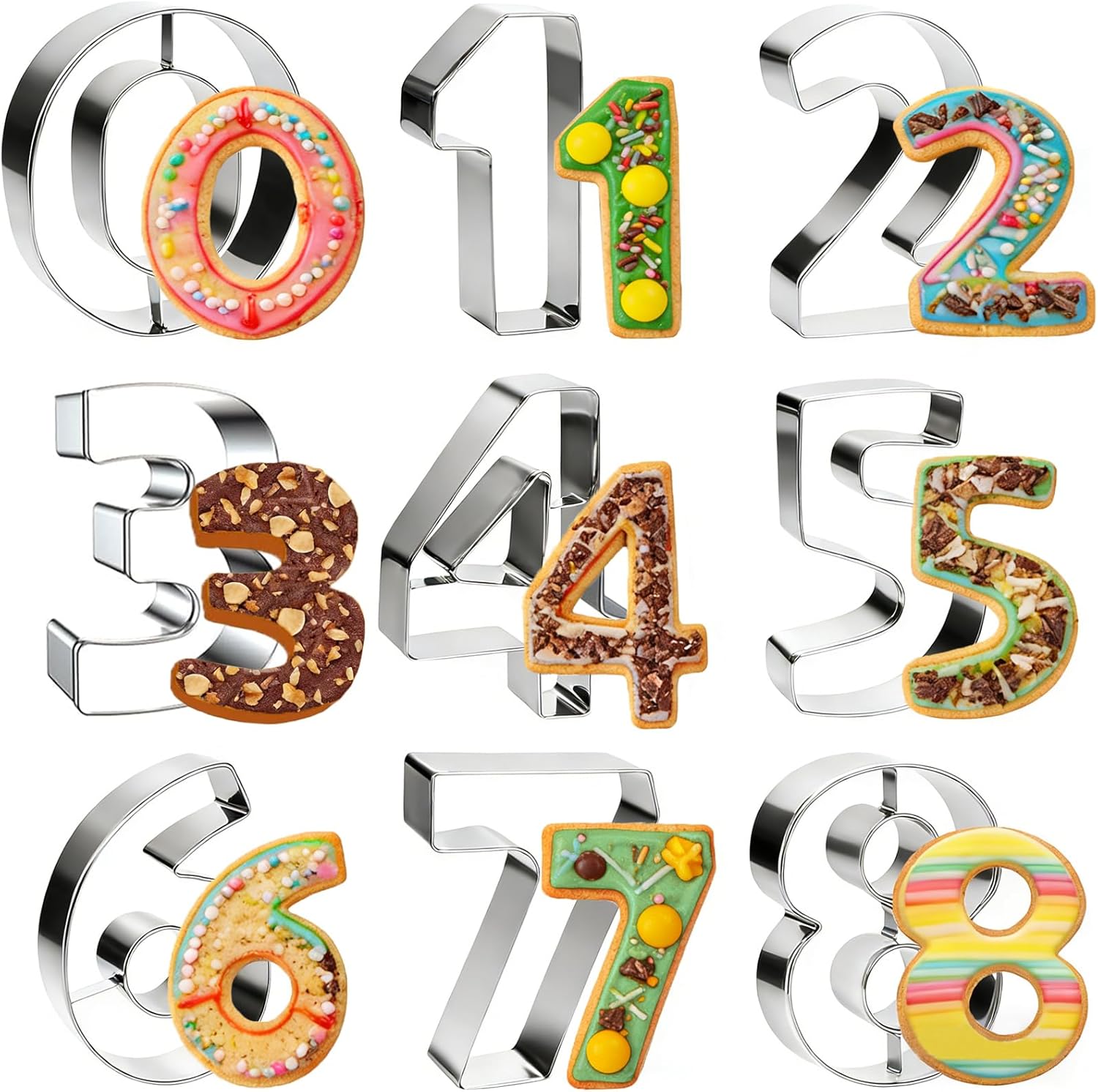 Amazon.com: 2 In 9 pcs Number Cookie Cutters Set,Stainless Steel ...