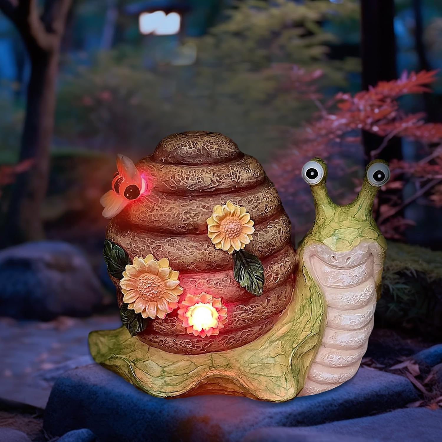Garden Statue, Cute Snails Figurines with Change Color Solar Lights ...