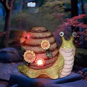 Amazon.com: Garden Statue, Cute Snails Figurines with Change Color ...