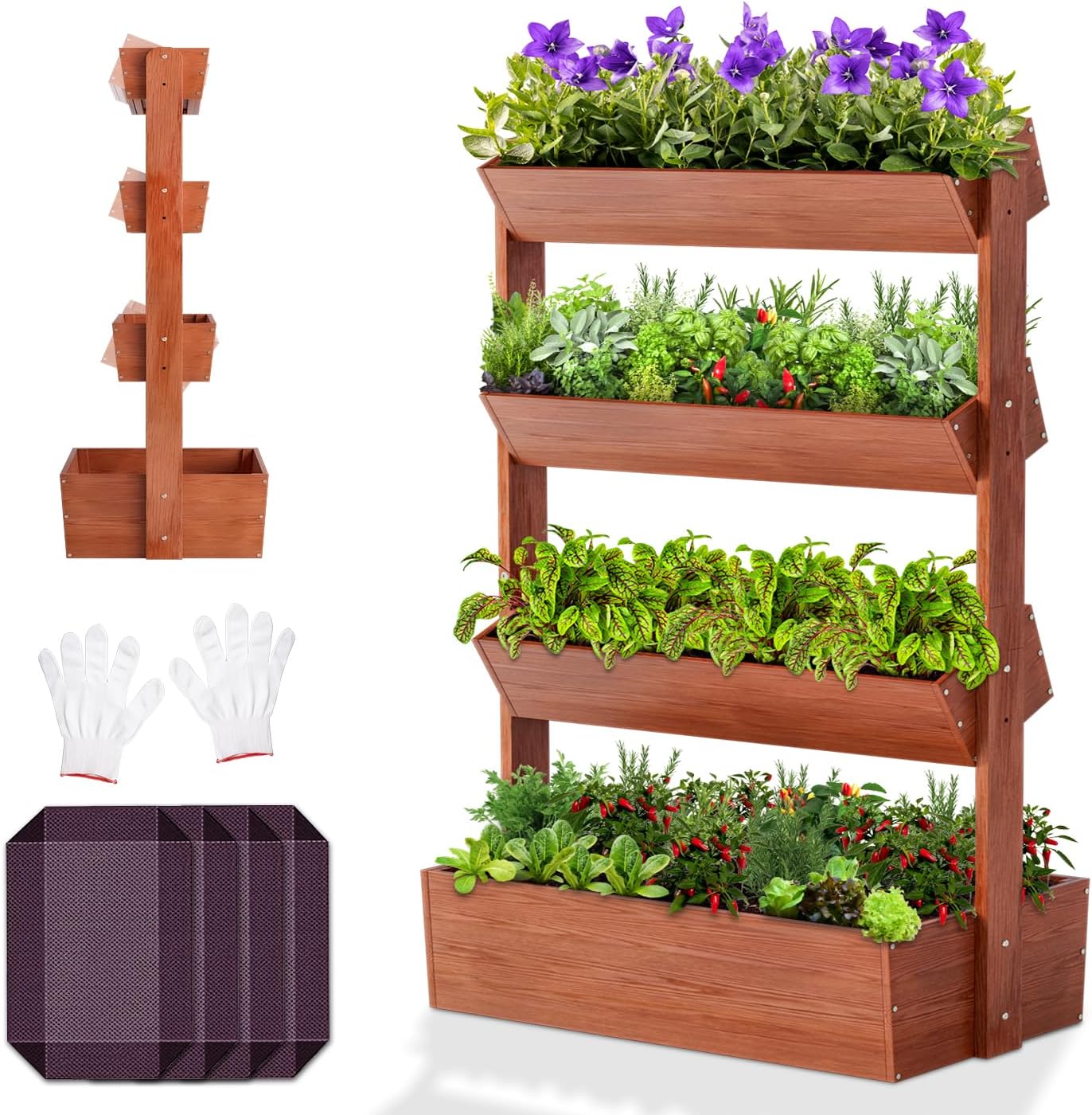 Amazon.com: ZIKEBTUY 4 Tiers Vertical Wooden Raised Garden Bed Planter ...