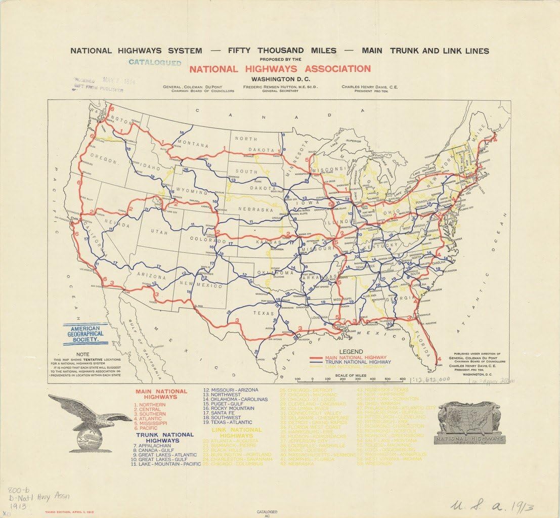 Amazon.com: National Highways System Proposed in 1913-23" x 23" Peel ...