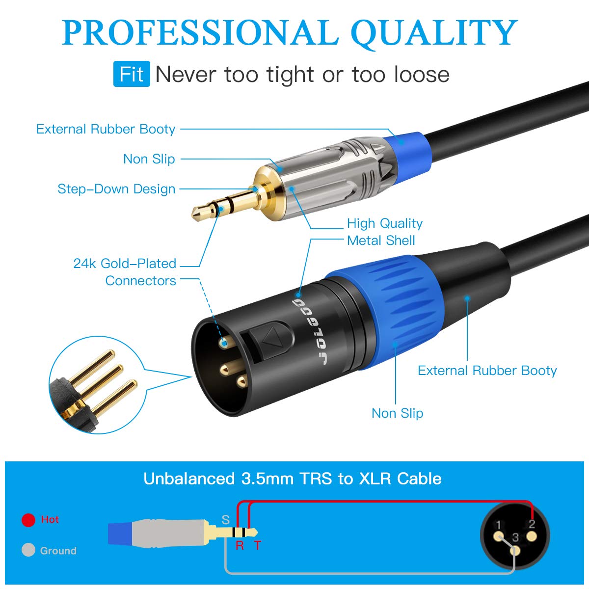 Snapklik.com : JOLGOO 3.5mm To XLR Cable, Unbalanced 1/8 Stereo Plug To ...