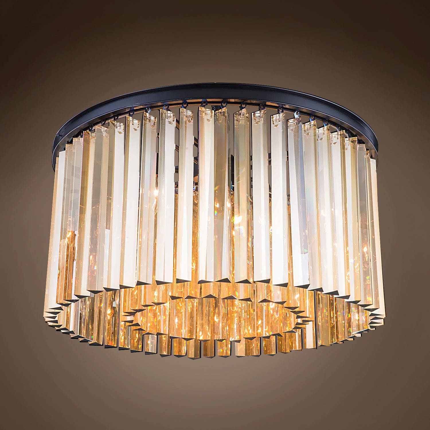 Crystal Prysm Golden Teak Crystal Prism 8 Light 26" Grey Iron Flush ...