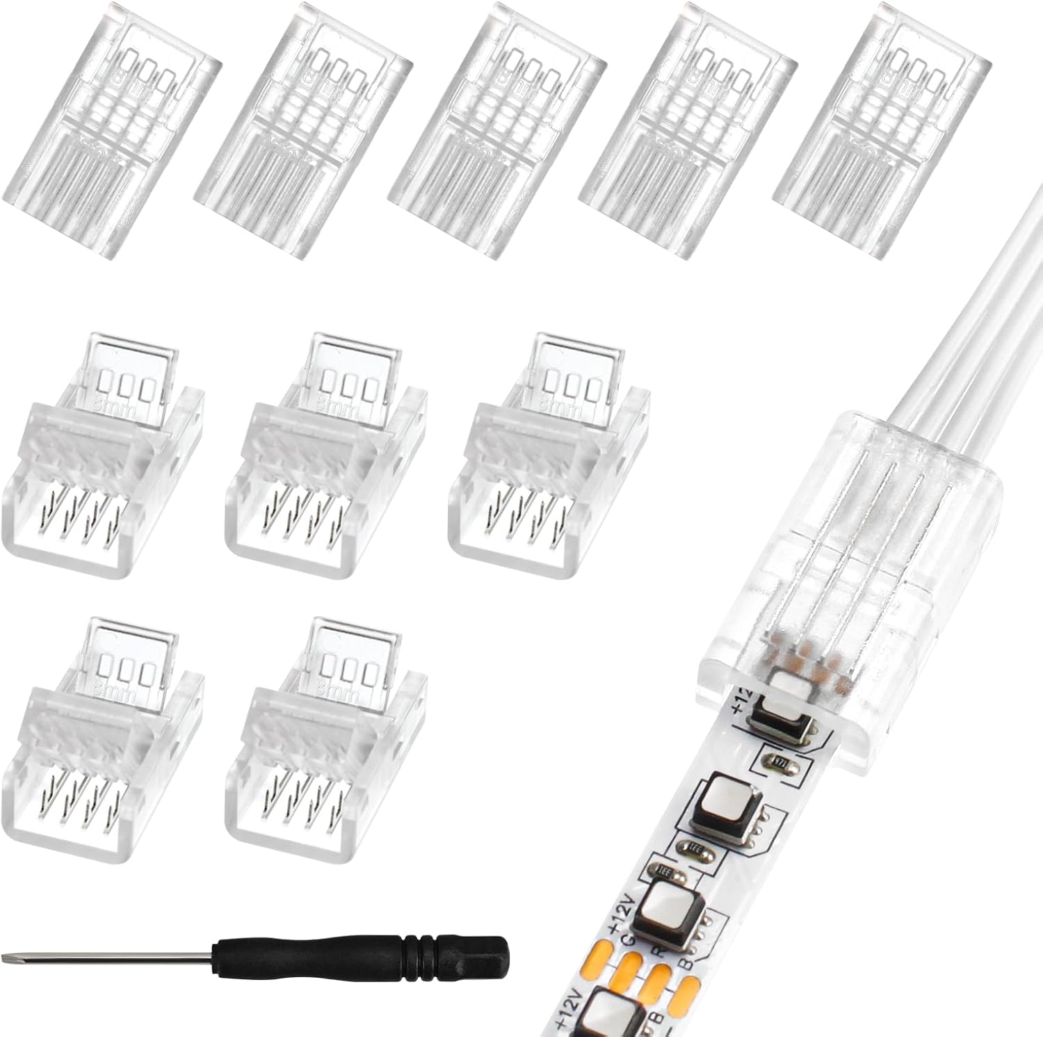 RGBZONE 10Pcs LED Strip Connector 4 Pin 8mm,Wide Strip to Wire Quick ...
