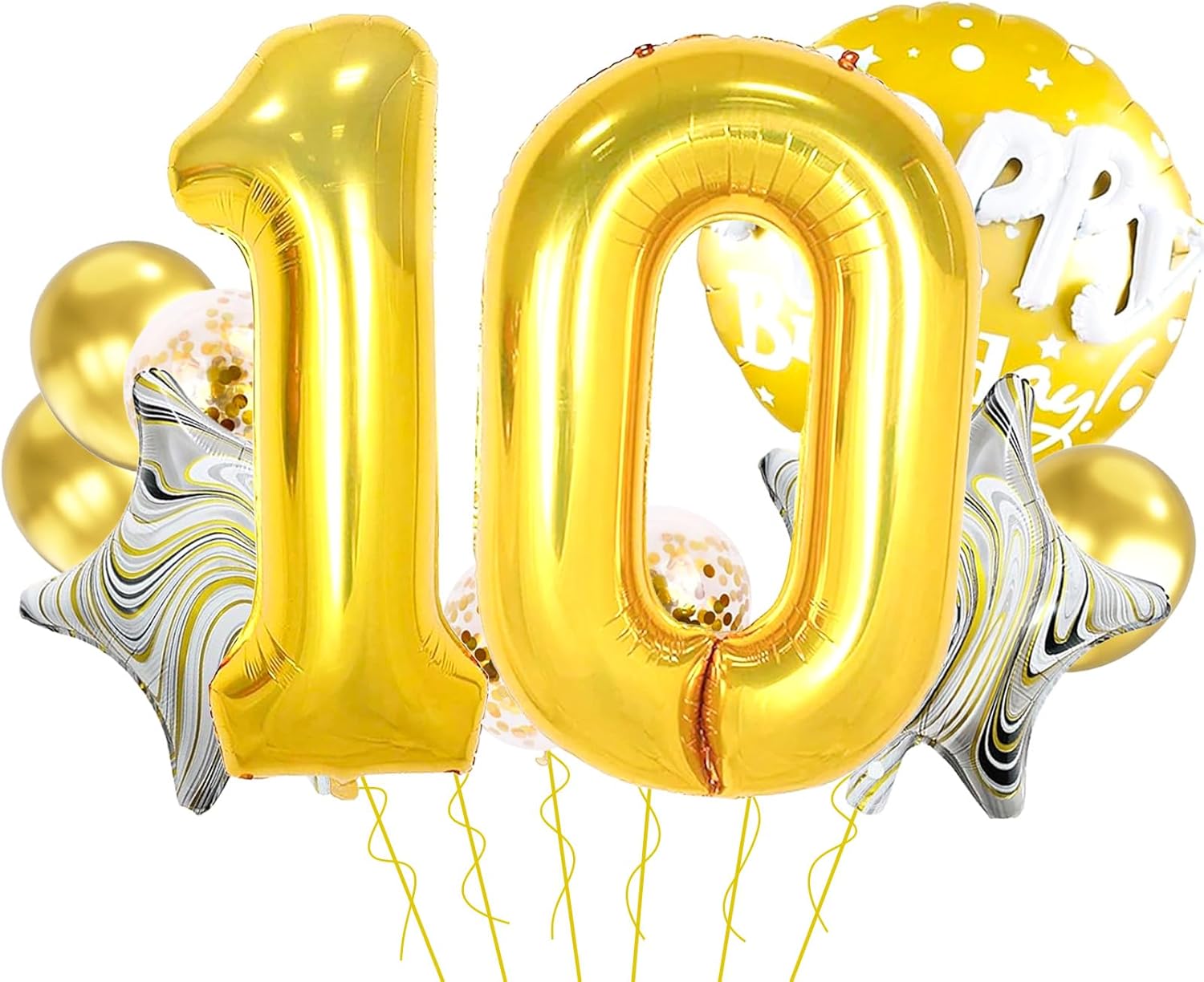 Amazon.com: Gold 10 Balloon Number 40 Inch, Foil Mylar Gold Balloons ...