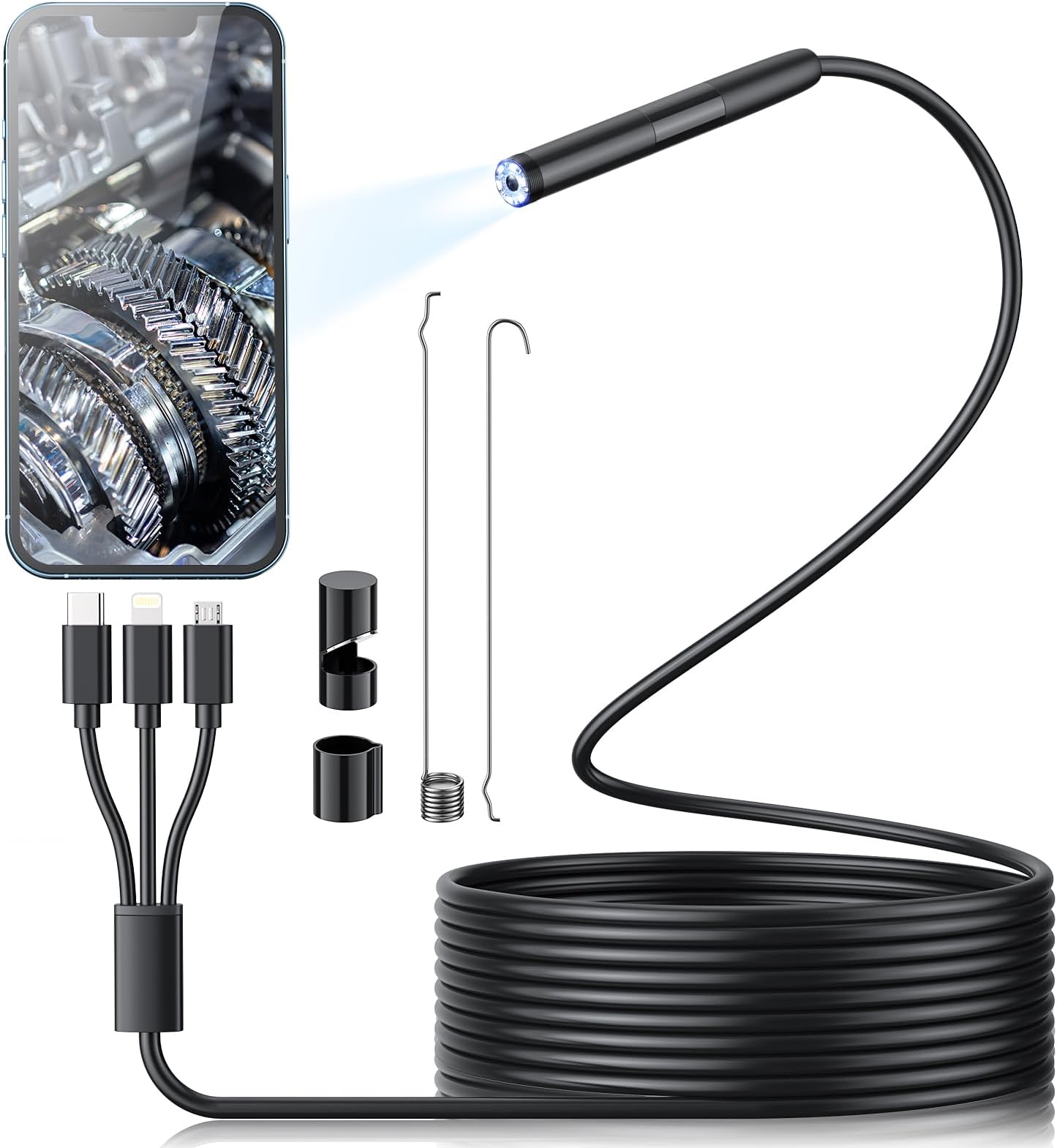 Amazon.com: Endoscope Camera with Light, 1920P HD Borescope with 8 ...