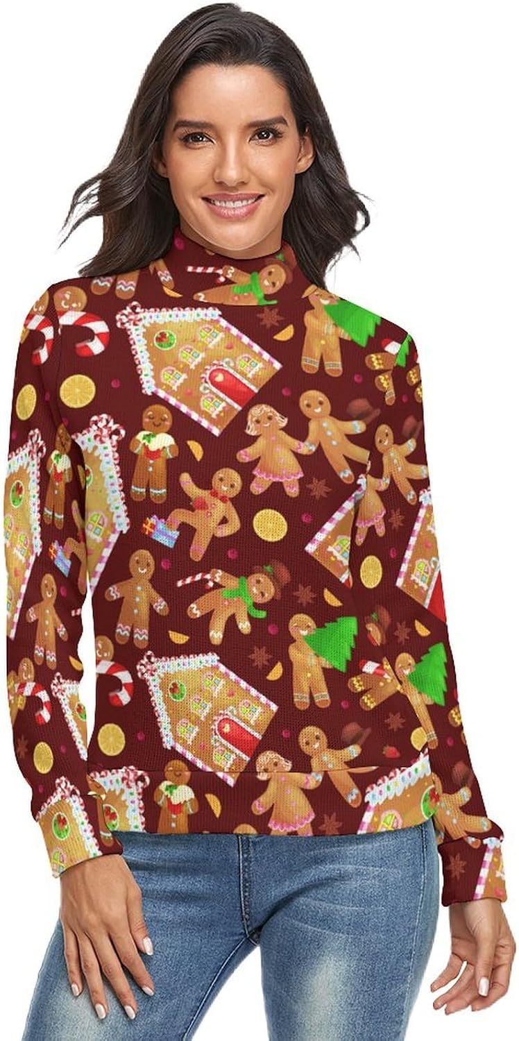 Sivbkyh Women's Gingerbread Man Pullover Turtle Neck Knit Casual Long ...