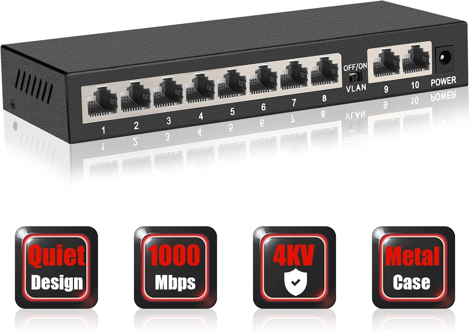 Amazon.com: ienRon 10 Ports Gigabit Ethernet Switch-8 Gigabit Ports+ ...