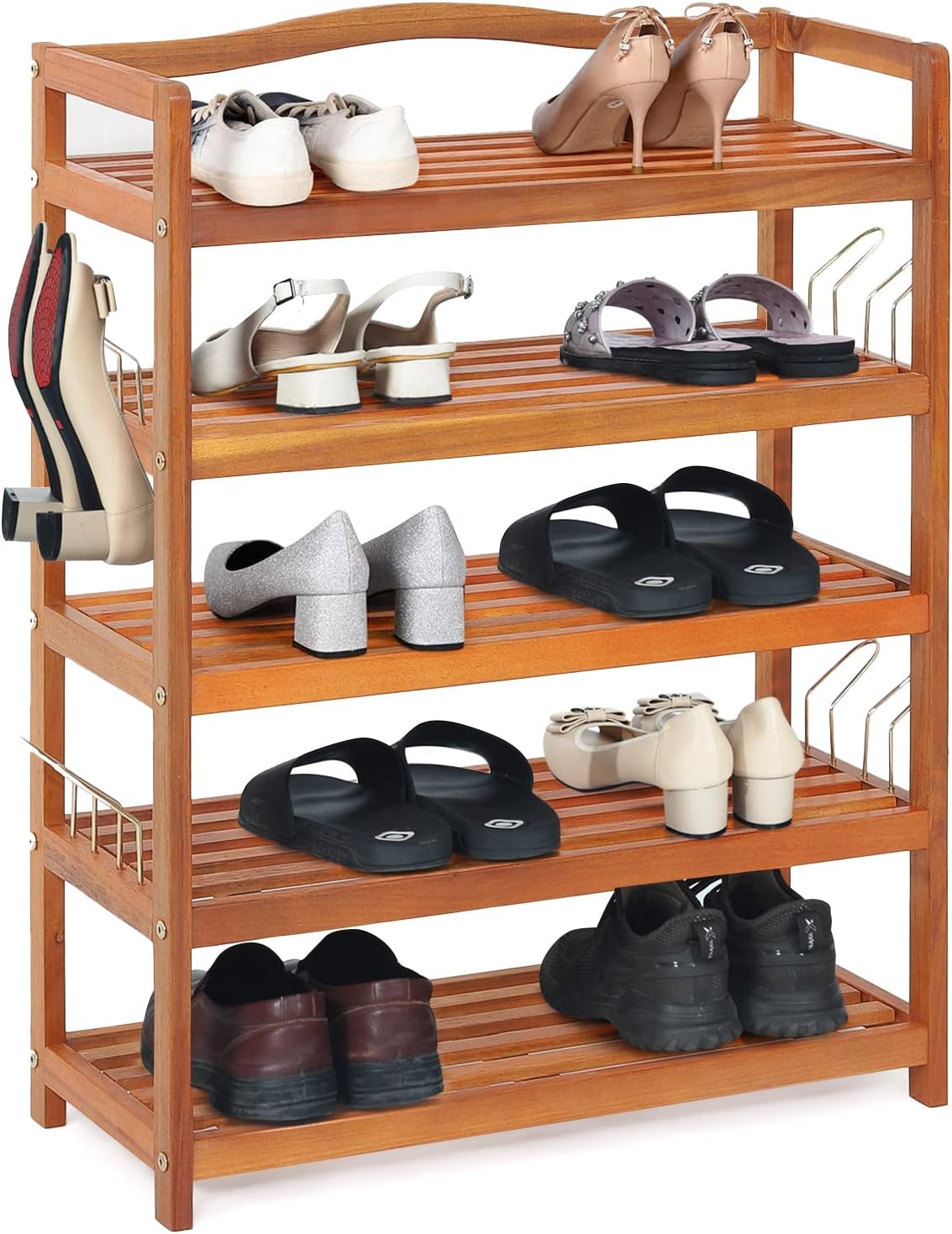 Amazon.com: Giantex 5-Tier Shoe Rack, Acacia Wood Shoe Shelf with Side ...