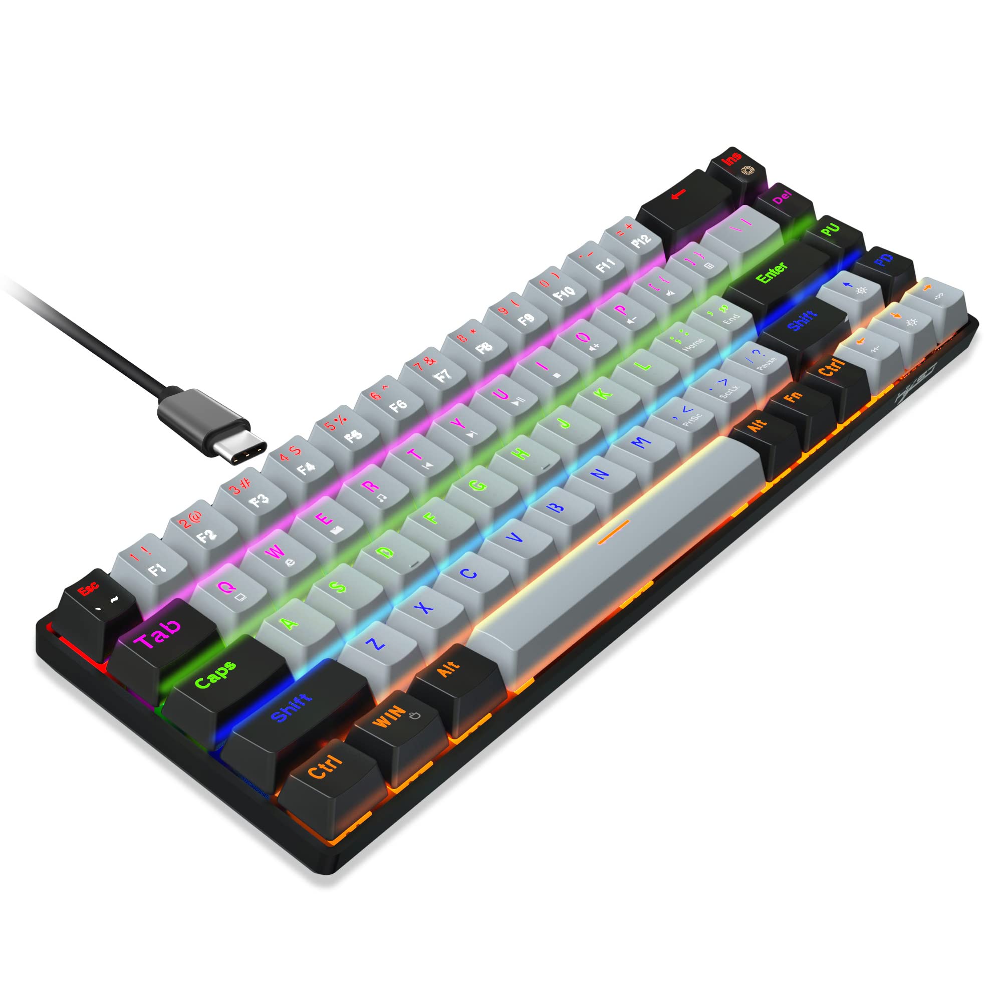 Amazon.com: UINO V800 68 Key Mechanical Keyboard Gaming USB Wired LED ...