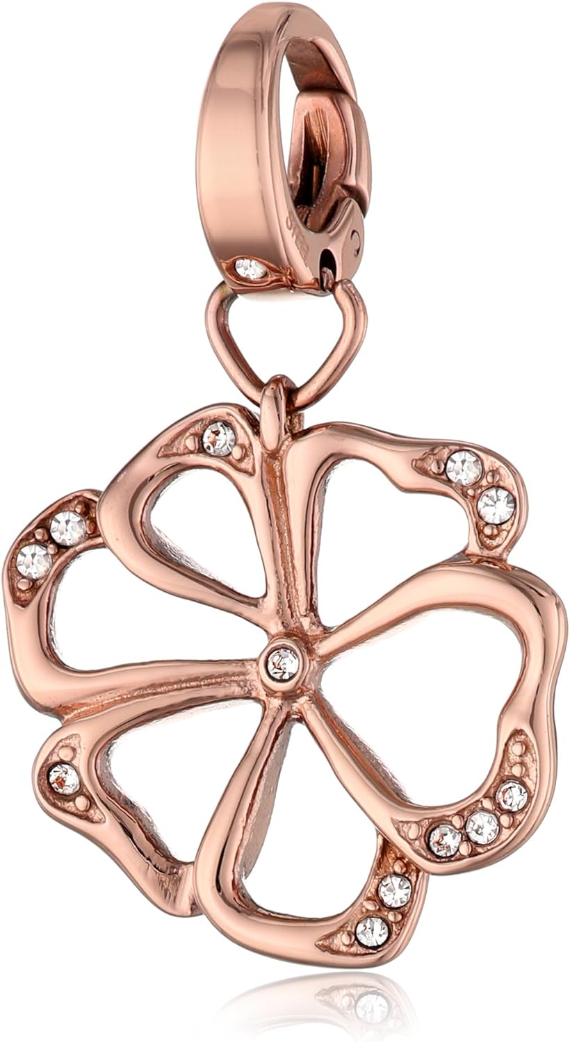 Amazon.com: Fossil Open Flower Rose Gold-Tone Stainless Steel Charm ...