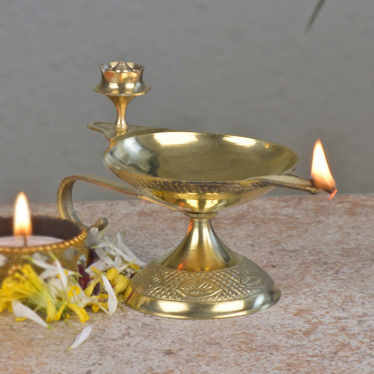 Buy StyleMyWay Brass Pooja Diya ( L x B x H - 7 cm x 7 cm x 12 cm ...