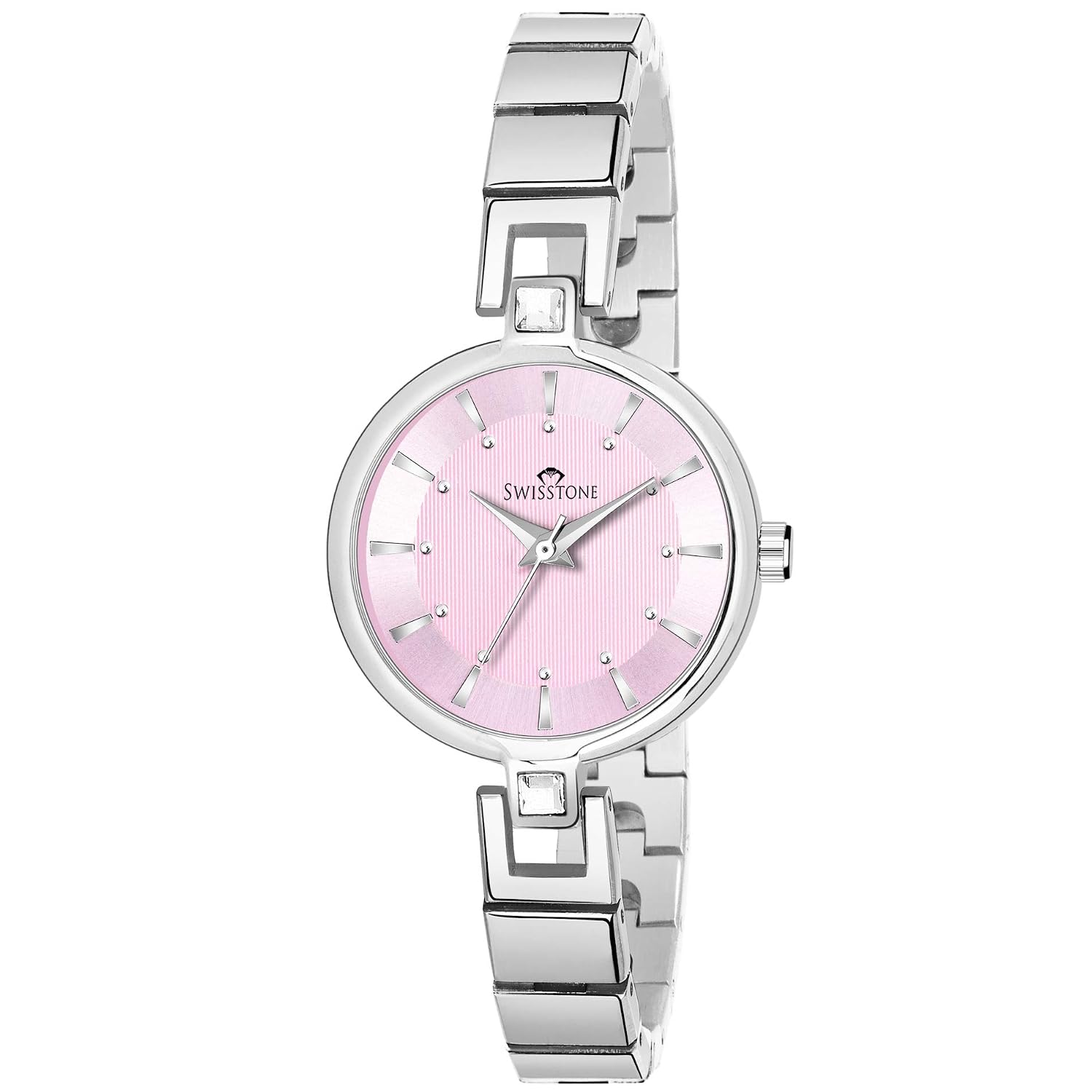 SWISSTONE JEWELS139-PNKSLV Silver Plated Bracelet Wrist Watch for Women ...