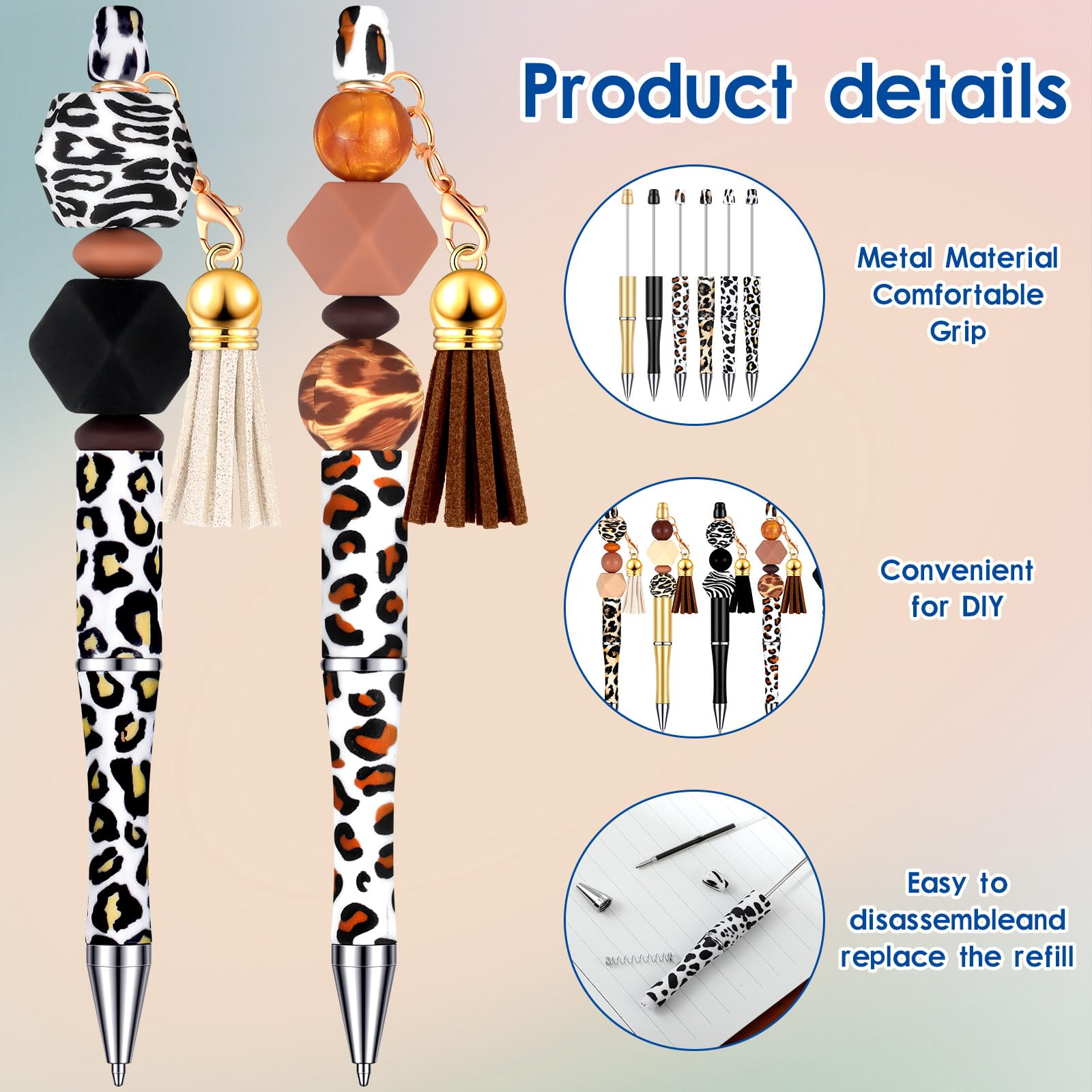 Snapklik.com : Teling 12 Sets Leopard Print Beadable Pens Black Ink ...