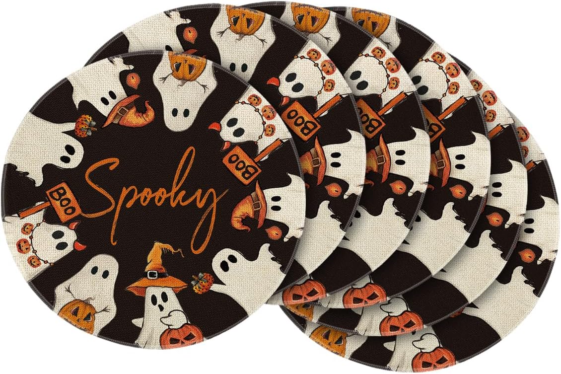 Amazon.com: Artoid Mode Spooky Ghost Halloween Round Placemats Set of 6 ...