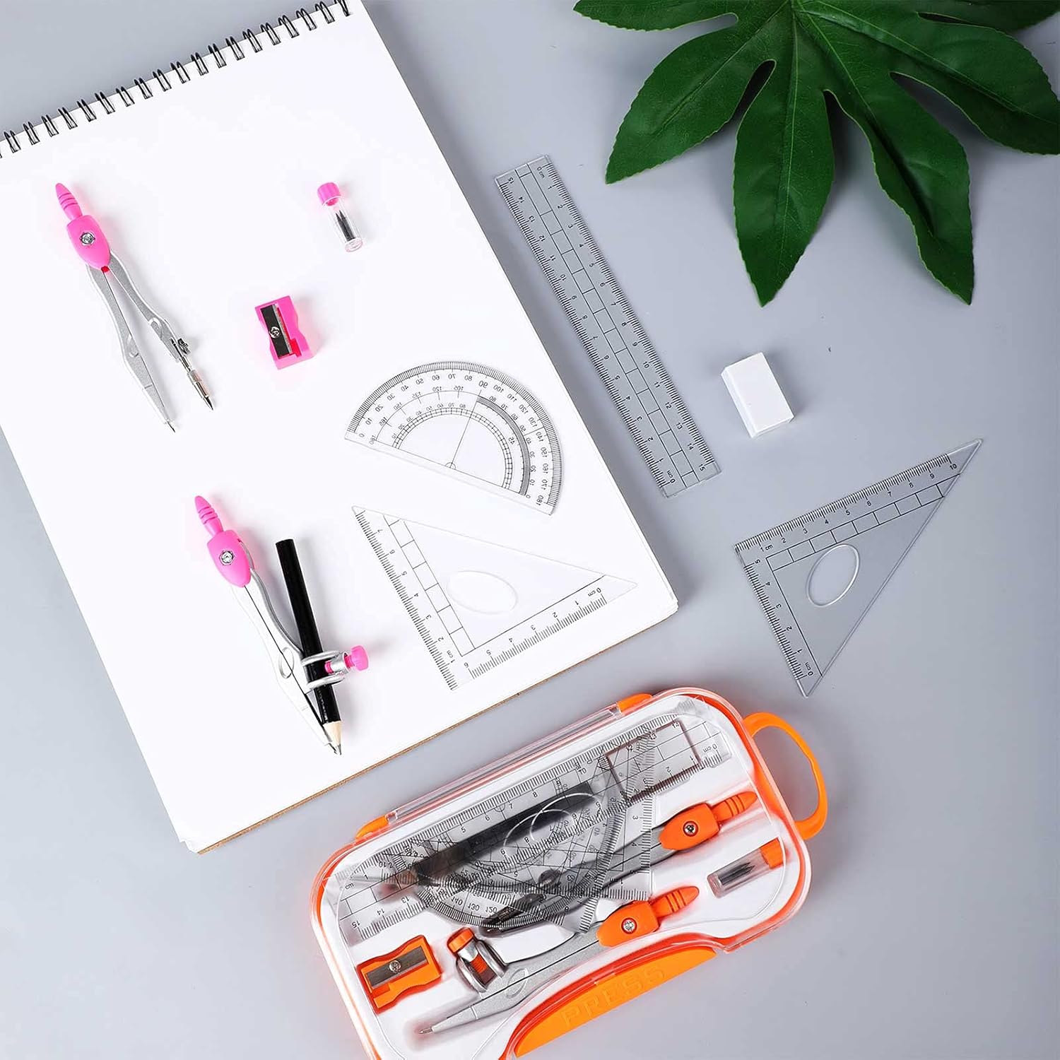 Buy 2 Sets Math Geometry Kit, 10 Pieces Per Set Student Compasses ...