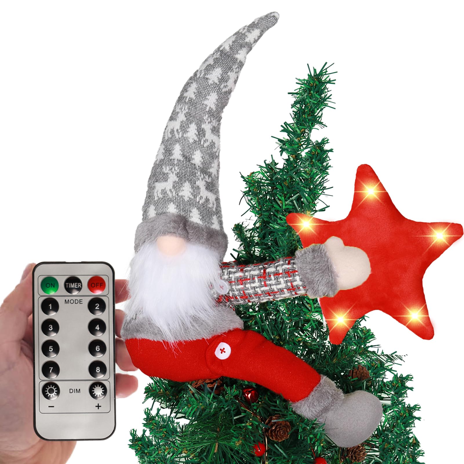 Amazon.com: Christmas Tree Topper Gnome Decorations with Lights,21.7 ...