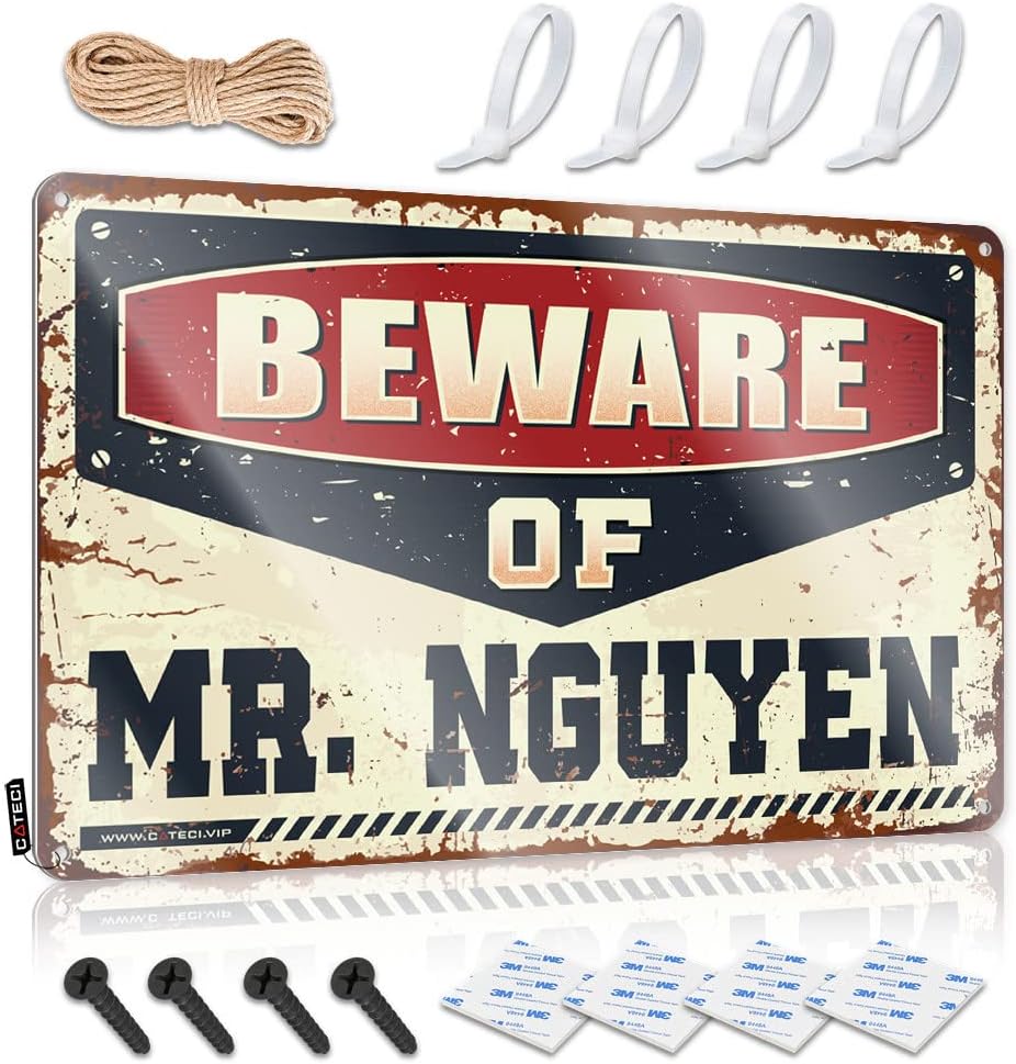 Amazon.com: Bedroom Door Sign Beware of Mr. Nguyen Tin Sign Vintage ...