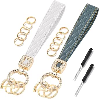 Landical 2 Sets Microfiber Leather Car Keychains Universal Wristlet ...